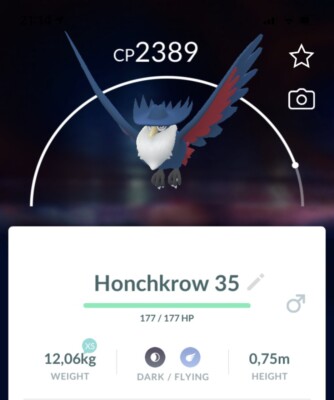 Honchkrow Pokemon Gen4 GO Lv30+ Pokémon Not Shiny Ultra League PVP ...