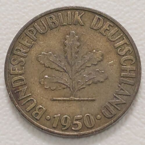 1950 G 10 Pfennig German COIN GERMANY Oak Seedling Mint Mark C or G ...