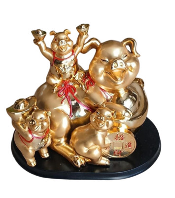 Golden Feng Shui Wealth Pig Statue – Prosperity & Good Luck, 7" x 4-3/4 ...