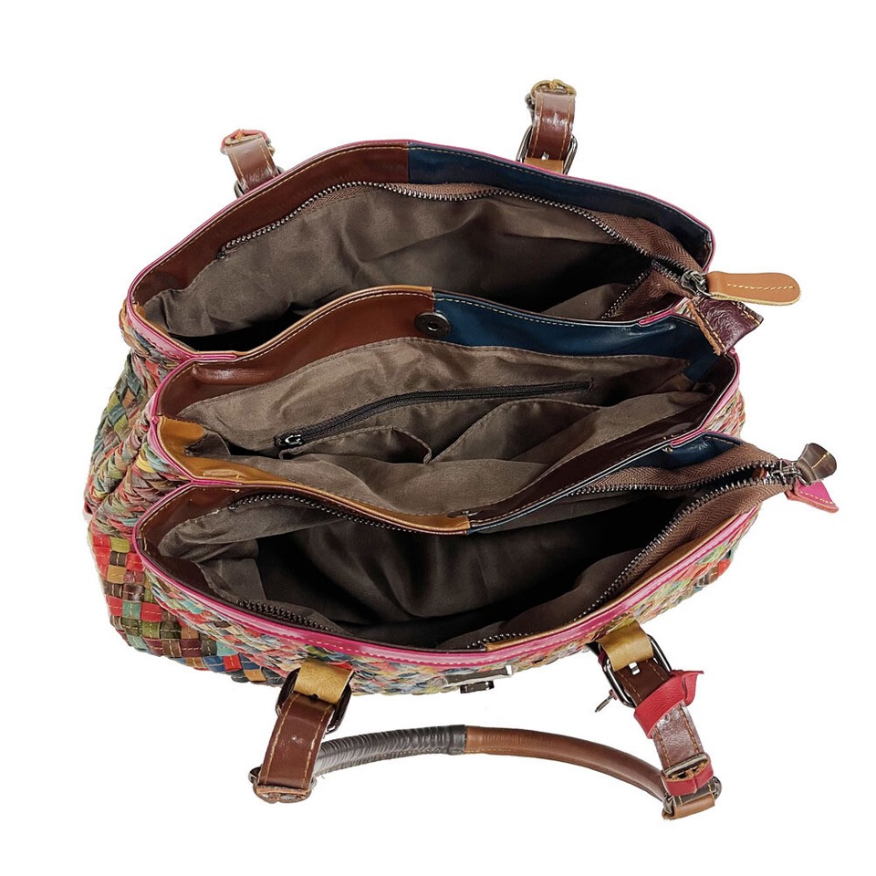 Womens Multi-color Leather Hand-woven Handbag Shoulder Messenger Bags ...