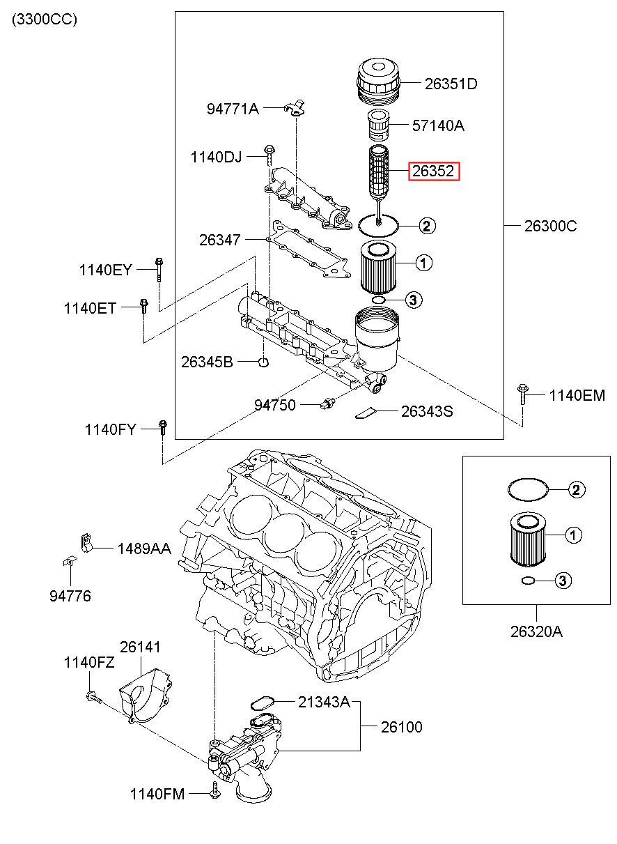 Genuine Engine Filter Core 26352-3C100 for Select Hyundai~Kia Models | eBay
