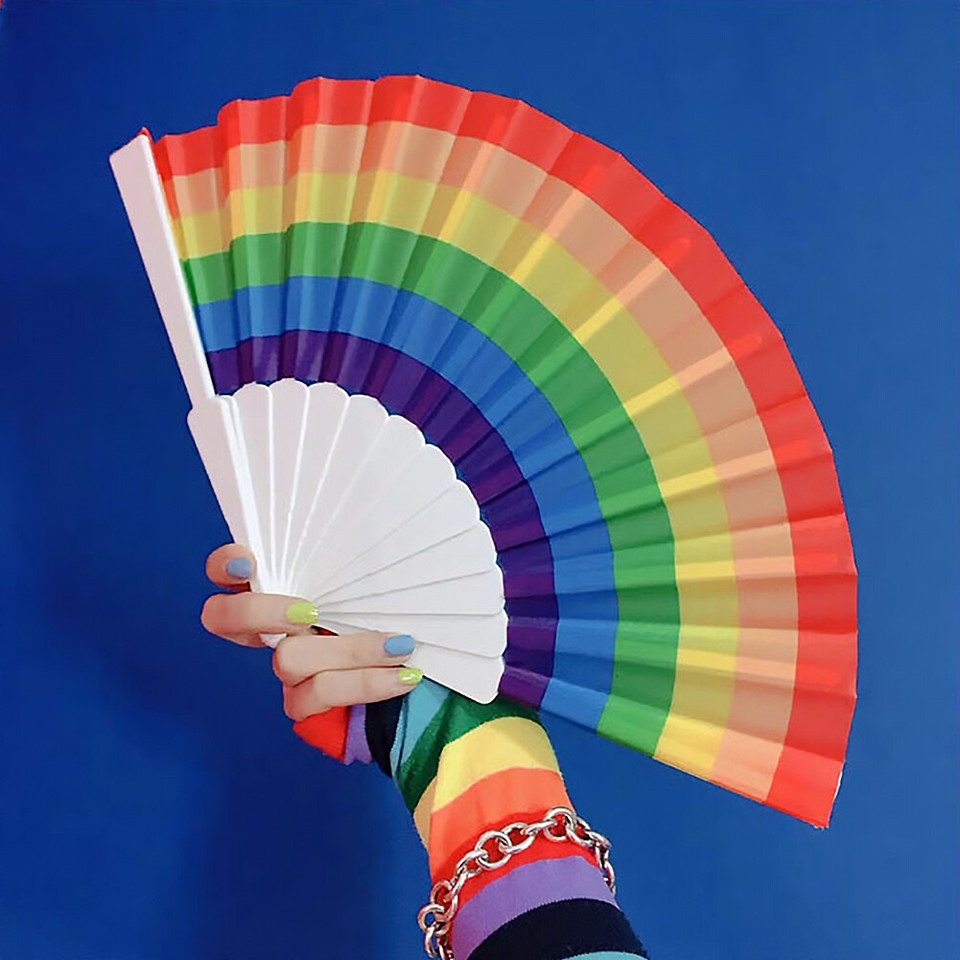 6Pcs Rainbow Hand Fan Gay Pride Fan Large Clack Fan for LGBT Fans ...