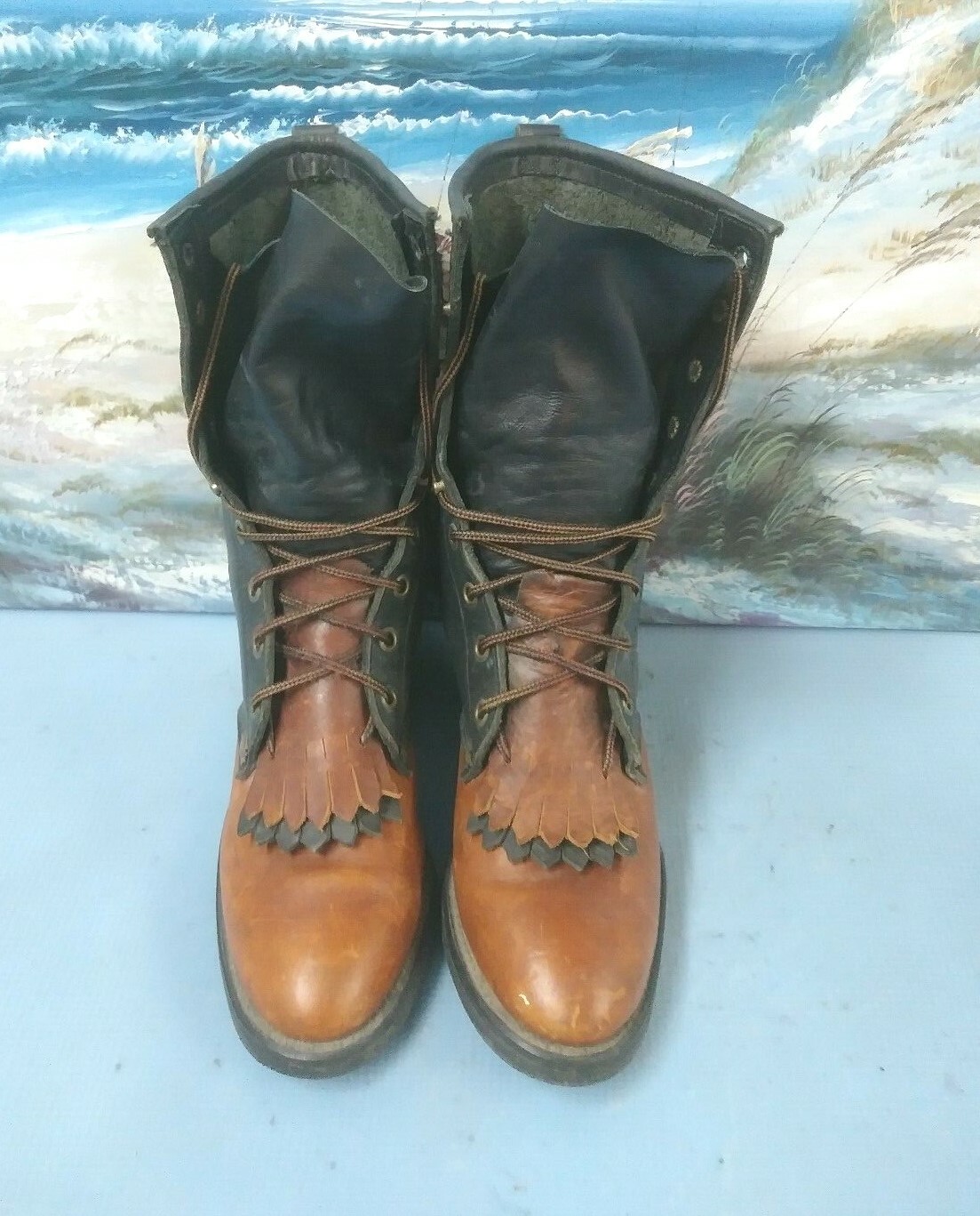 Avonite Hypalon Brown/ BLACK Leather Cowboy Boots Womens Sz 7.5 M 24689 ...