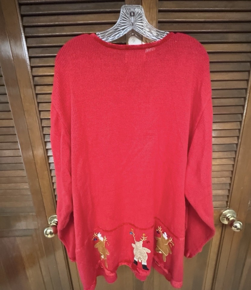 Quacker Factory 3X Red Reindeer Ugly Christmas Sweater Cardigan Lights ...