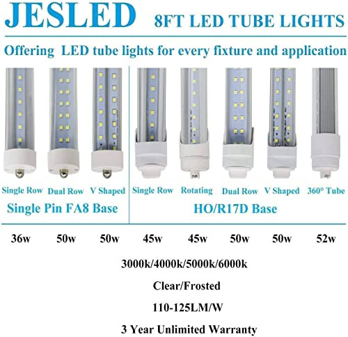 8FT LED Bulbs Light, 72W 5000K Daylight, R17D/HO Base, 7200LM, 110W ...
