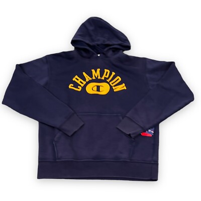 Champions Sweater Mens Medium Blue Front Large Spellout Logo Hoodie ...