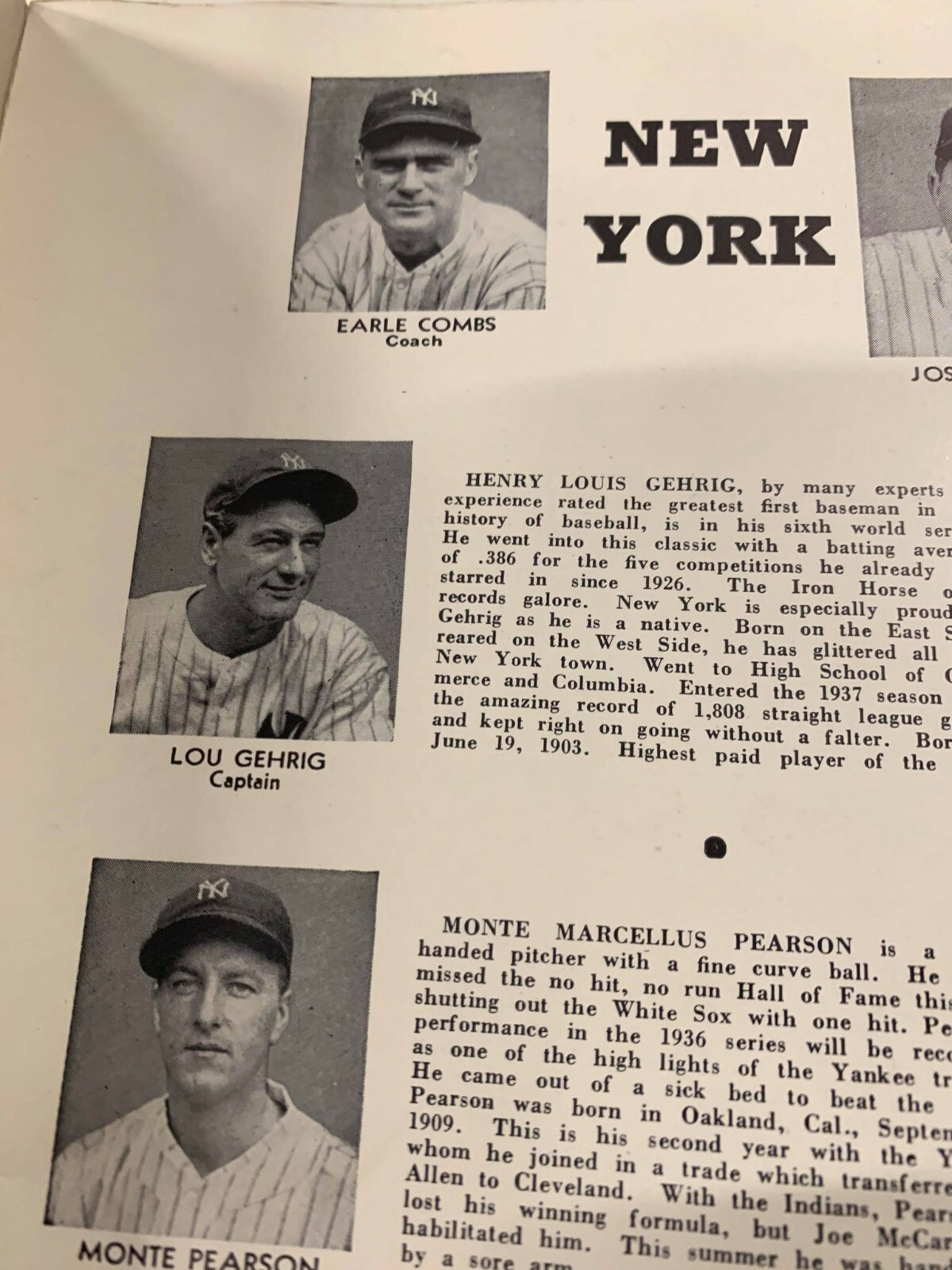 RARE Vintage Original 1937 World Series Program New York Yankees NY ...