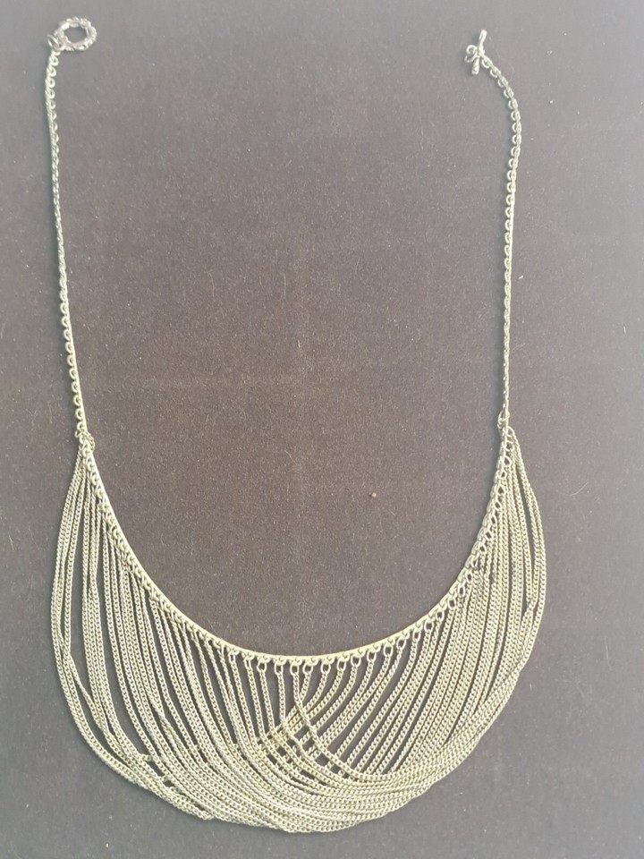 Silver sterling drape chain bib necklace / multistrand statement ...
