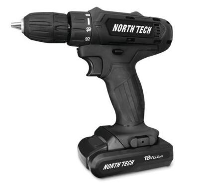 North Tech 18-Volt 1.3Ah Lithium-Ion Battery Cordless 3/8" Drill Kit w ...