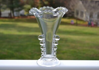 Candlewick Vase Crimped Beaded Rim & Sides Imperial Glass | eBay