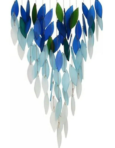 CUT GLASS & DRIFTWOOD DELUXE OCEAN OMBRE WATERFALL WIND CHIME TROPICAL ...