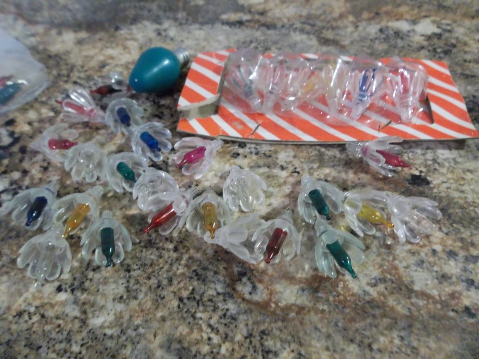 Vintage Christmas Miniature Light Reflectors Petal Tulip Clear w/ Bulbs ...