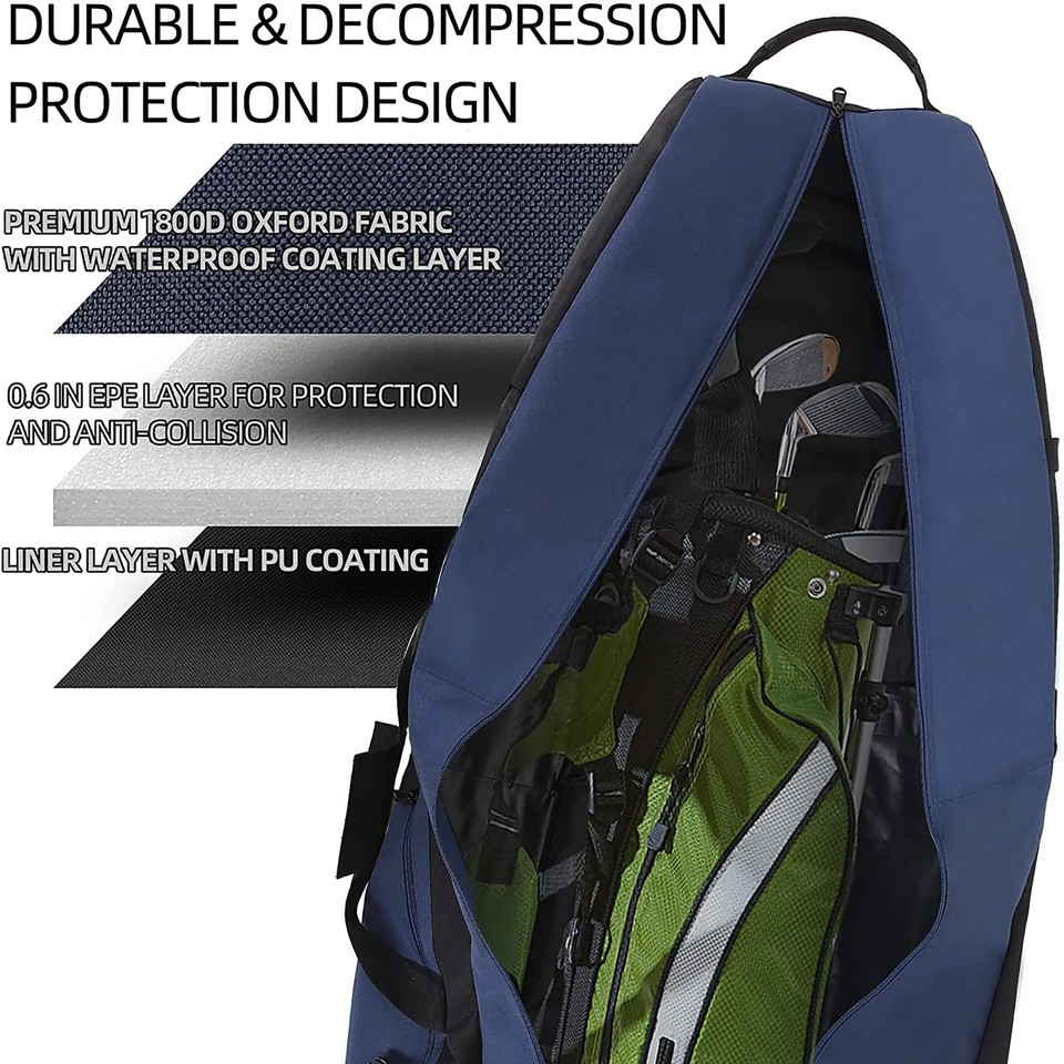 Golf Bag Travel Cover Hard Case Club Wheels Rolling Protector ...