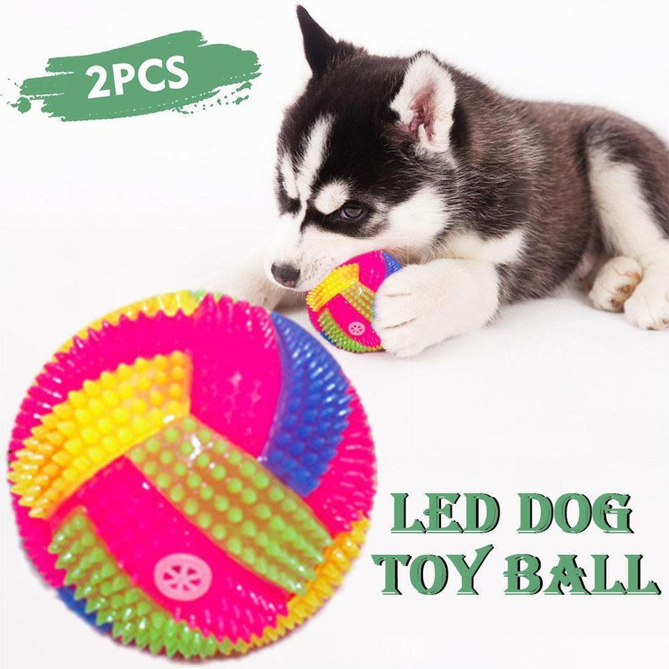 LED Light Up Dog Toy Set Bounce Rubber Spiky Balls for Playful Puppies ...