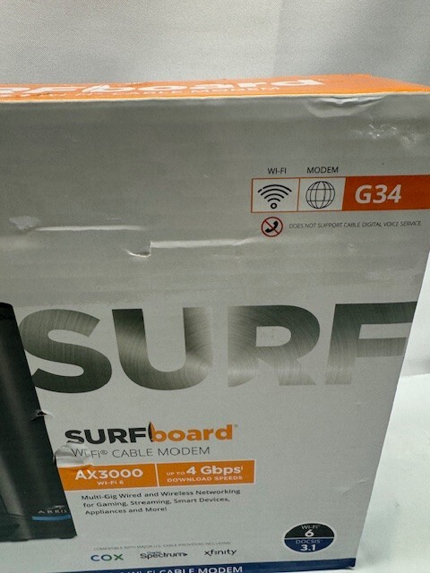 Arris SURFboard G34 WiFi-6 Cable Modem Dual-Band AX3000 *New-Box Damage ...
