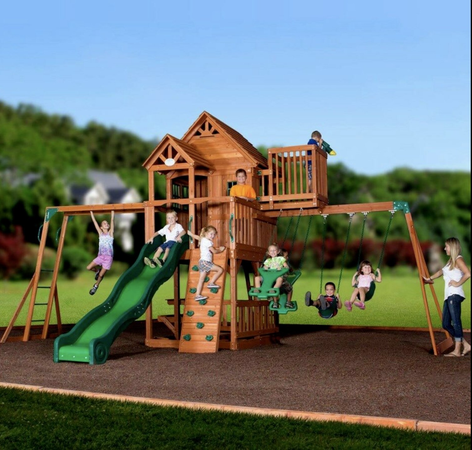 Kids Garden Playhouse 32733 Wooden Tree House Swing Set for sale online ...