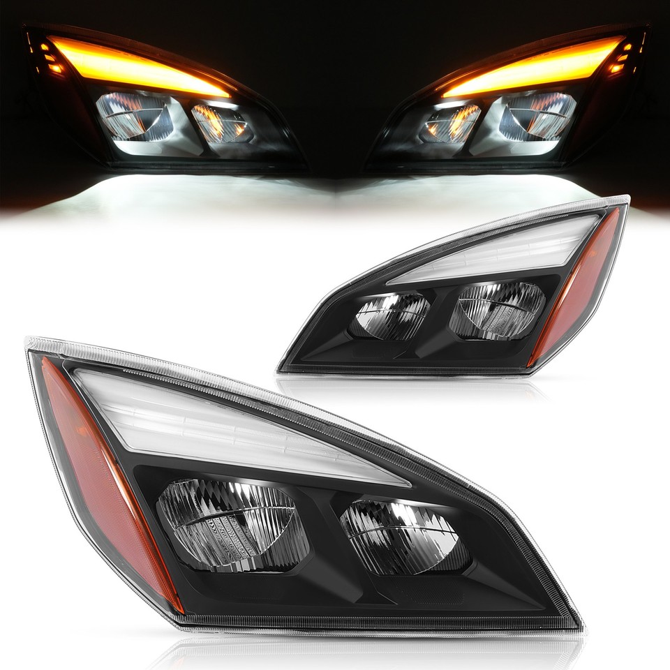 Pair For Freightliner Cascadia 2018-2025 Full LED Black Headlights ...