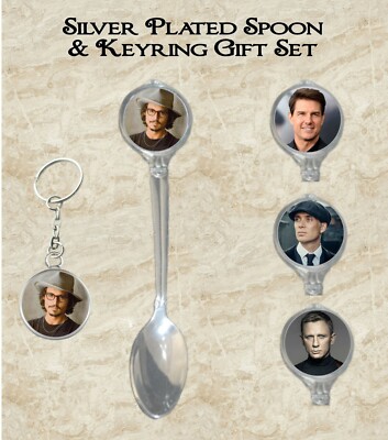 HOLLYWOOD ACTOR TEASPOON & KEYRING GIFT SET IDEAL XMAS GIFT IDEA MUM ...