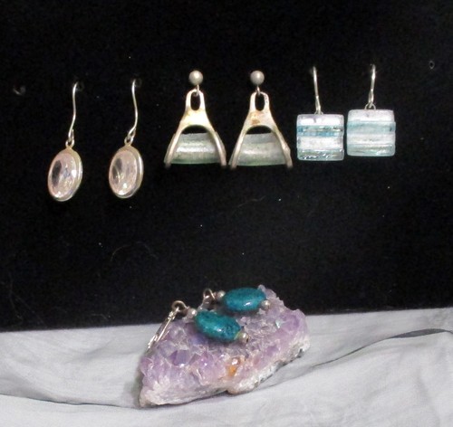 Lot of 4 - Sterling Silver Earrings Green Topaz - Art Glass - Crystal ...