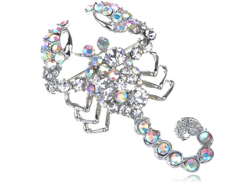 Shiny Silver Tone Scorpion AB Clear Crystal Rhinestone Scorpio Sign Pin ...