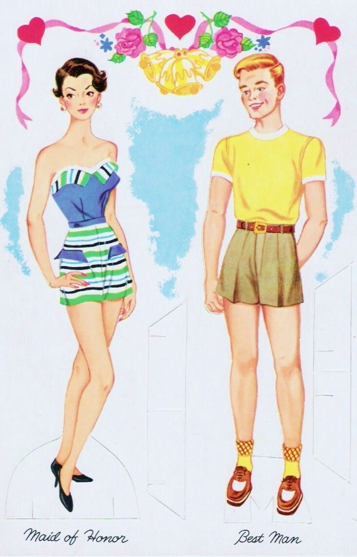 VINTAGE UNCUT 1955 BRIDAL PARTY PAPER DOLLS~#1 TOP REPRODUCTION SELLER ...