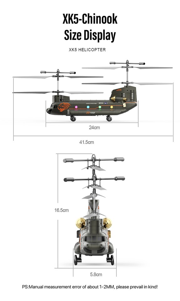 XK5 Chinook RC Helicopter Remote Control 3.5CH 2.4G Smart Height ...