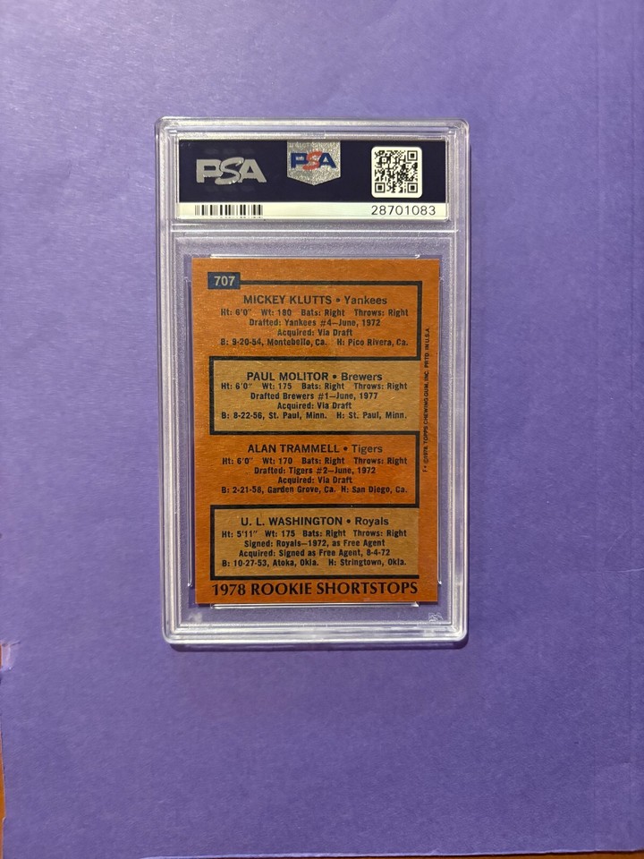 1978 Topps # 707 Rookie Shortstops Molitor Trammell PSA 8 NM-MT | eBay