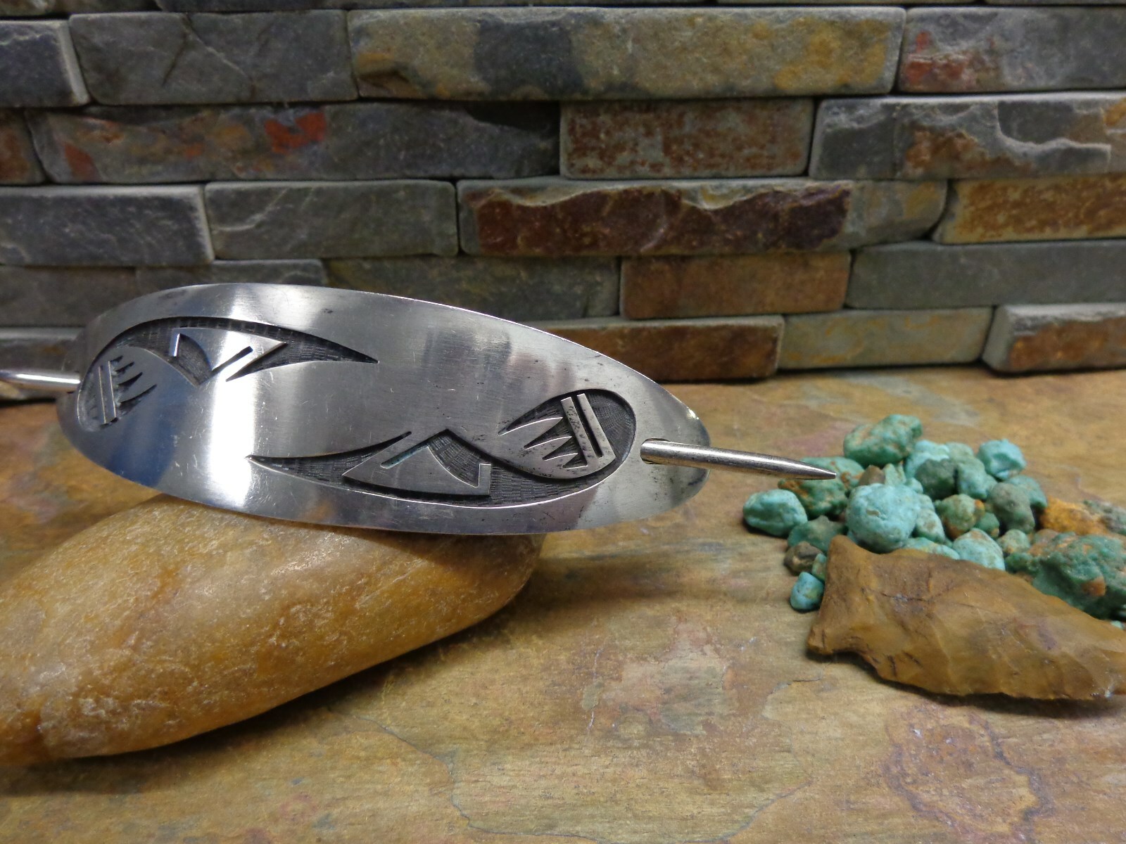 RARE SIGNED HOPI CRAFT HUGE STERLING HAIR BARRETTE PO… - Gem