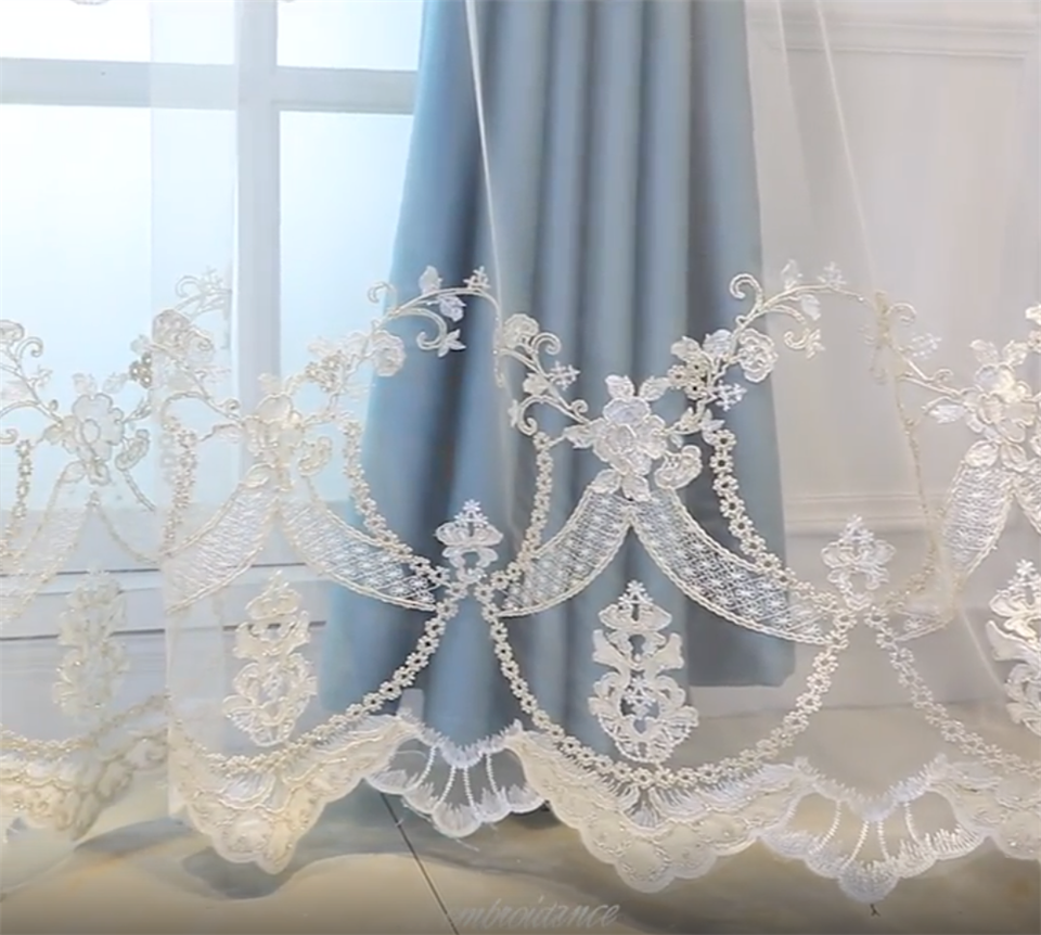 Luxury 3D Floral Embroidered Curtain Double-Layer Curtain for Bedroom 1 ...