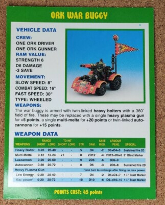 Warhammer 40K - Vehicle Data Card - Ork War Buggy | eBay