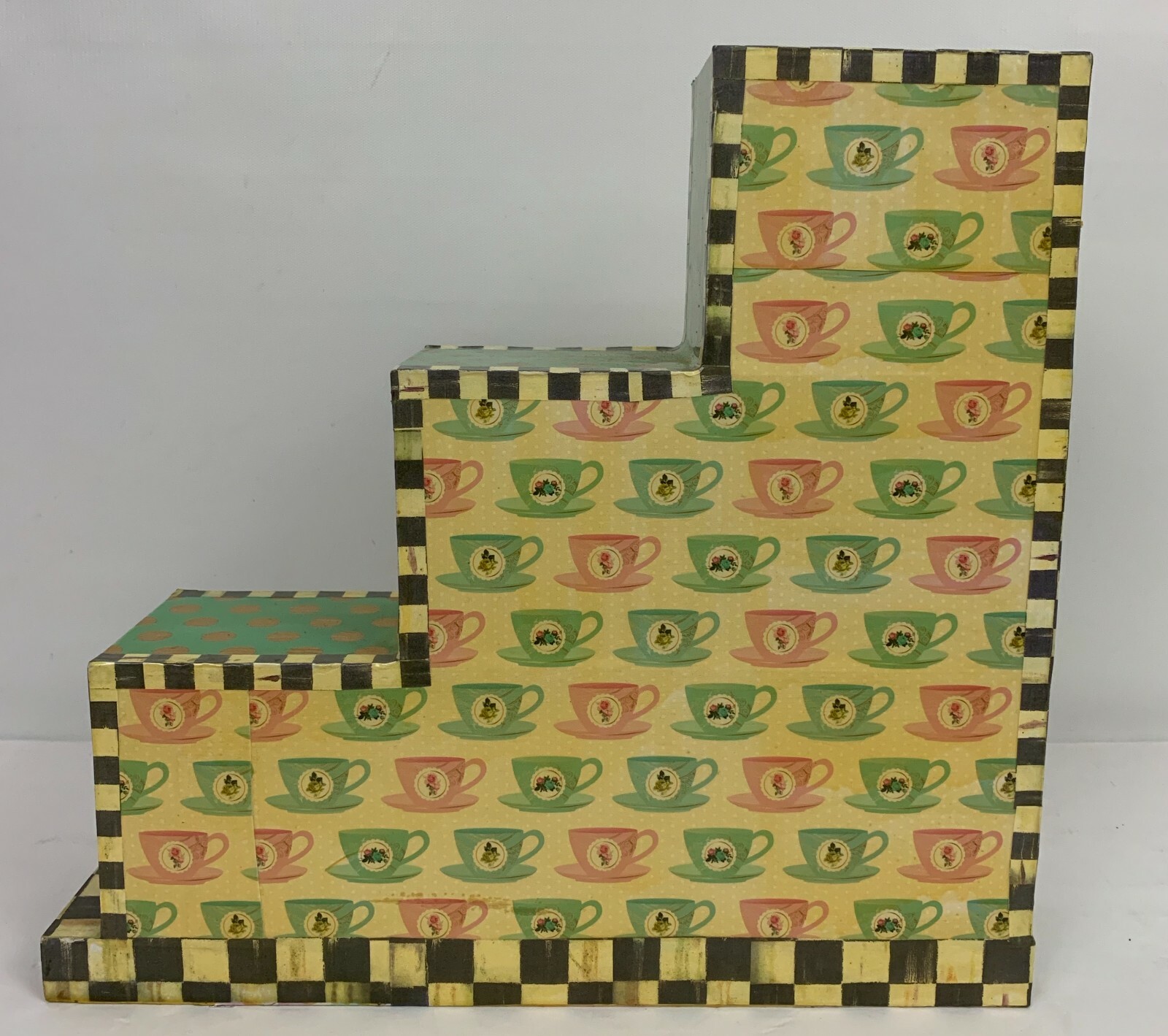 Wooden Tea Chest Tea Bag Storage Decoupaged Unique Polka Dot Checkered ...