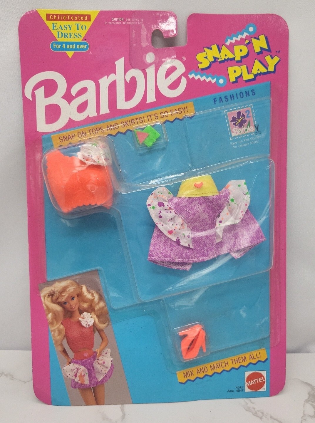 Rare Vintage New Sealed Barbie Snap N' Play Tops Skirt Shoes Orange ...