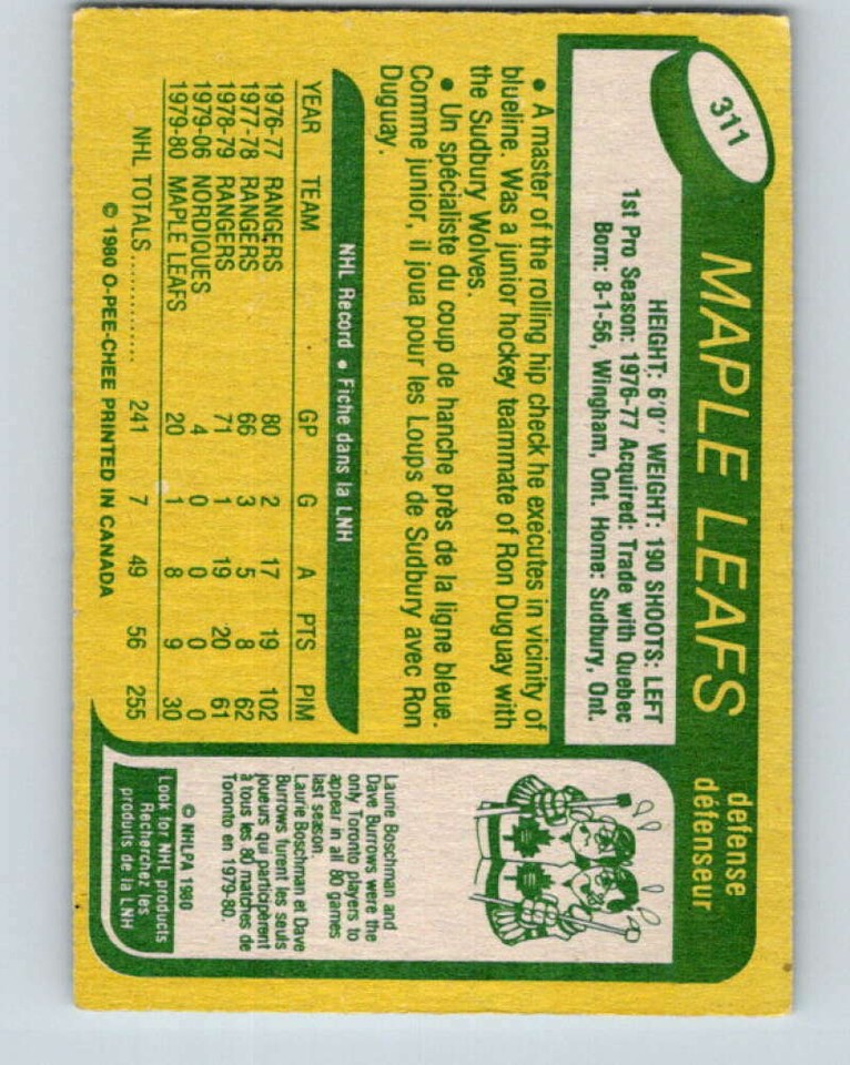 1980-81 O-Pee-Chee #311 Dave Farrish Toronto Maple Leafs V40248 | eBay