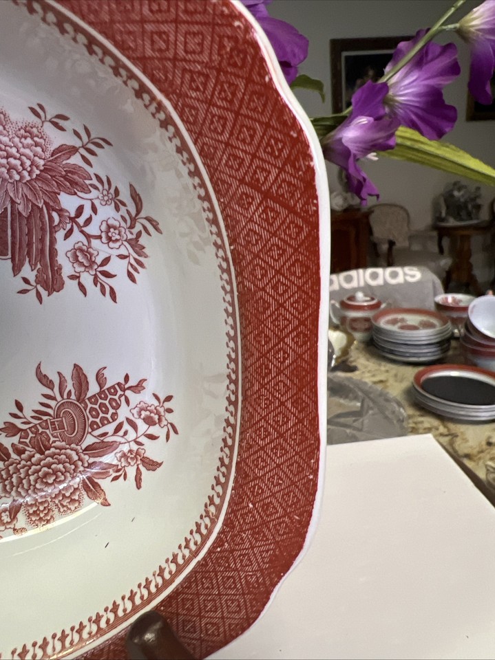 SPODE RARE “FITZHUGH RED” 9.75" RECTANGLE SERVING SALAD BOWL FINE STONE ...