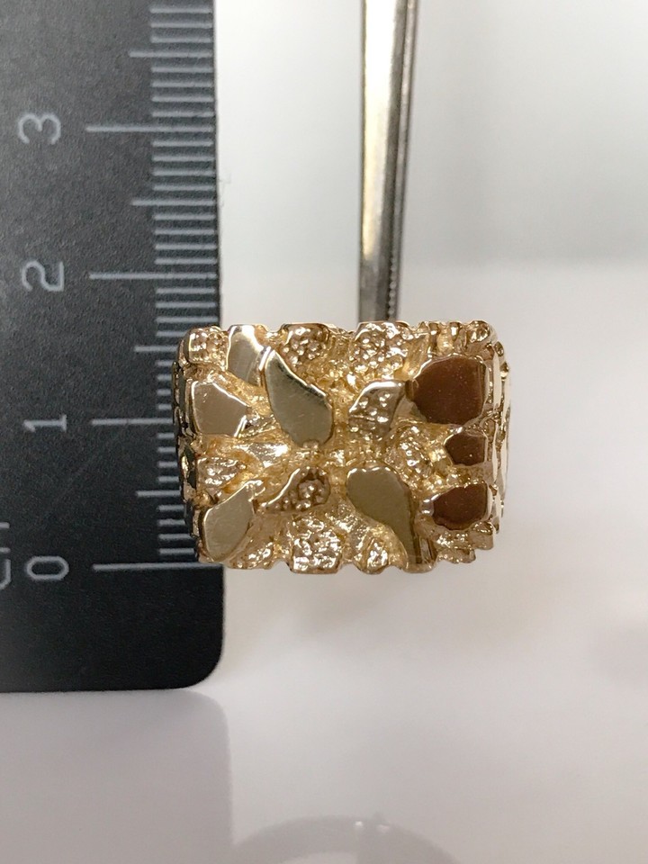 Men's 14k Solid Gold Nugget Yellow Big Bold Gold Ring | eBay