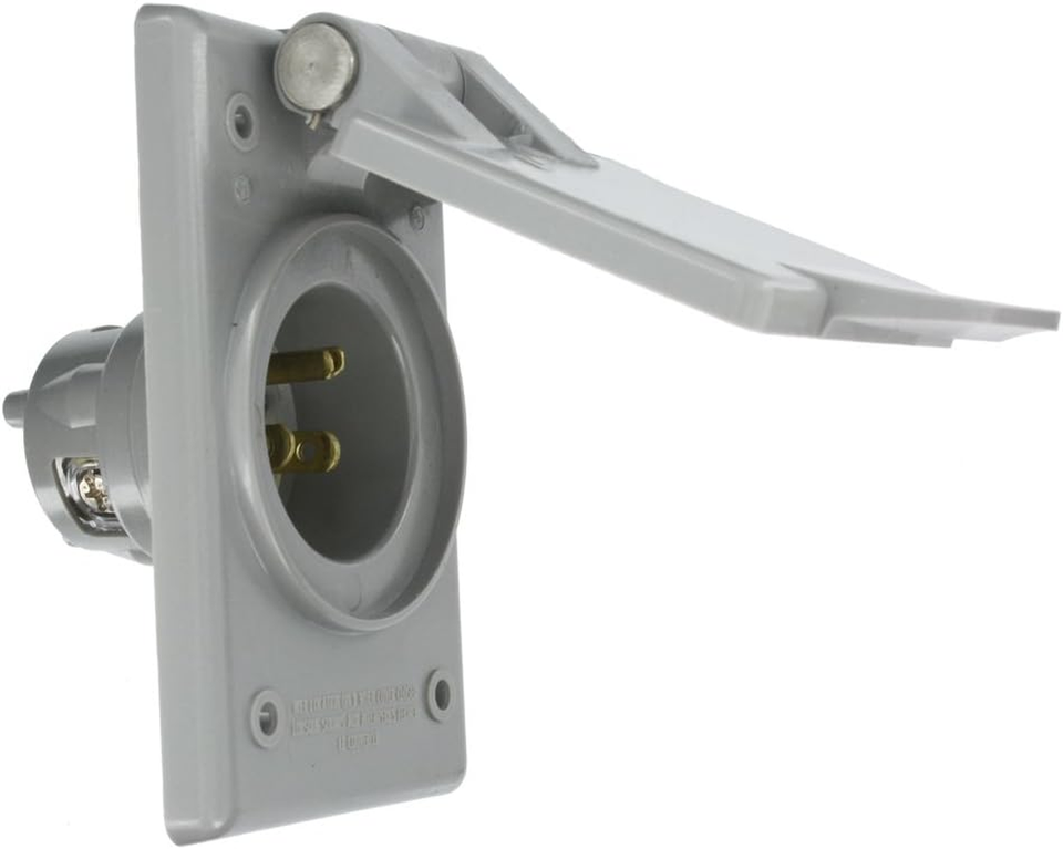 Straight Blade Flanged Male Power Inlet Receptacle, 15 A, 125 V, Nylon ...