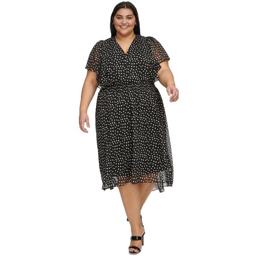 DKNY Womens Black Smocked Tea Length V Neck Midi Dress Plus 20W BHFO ...