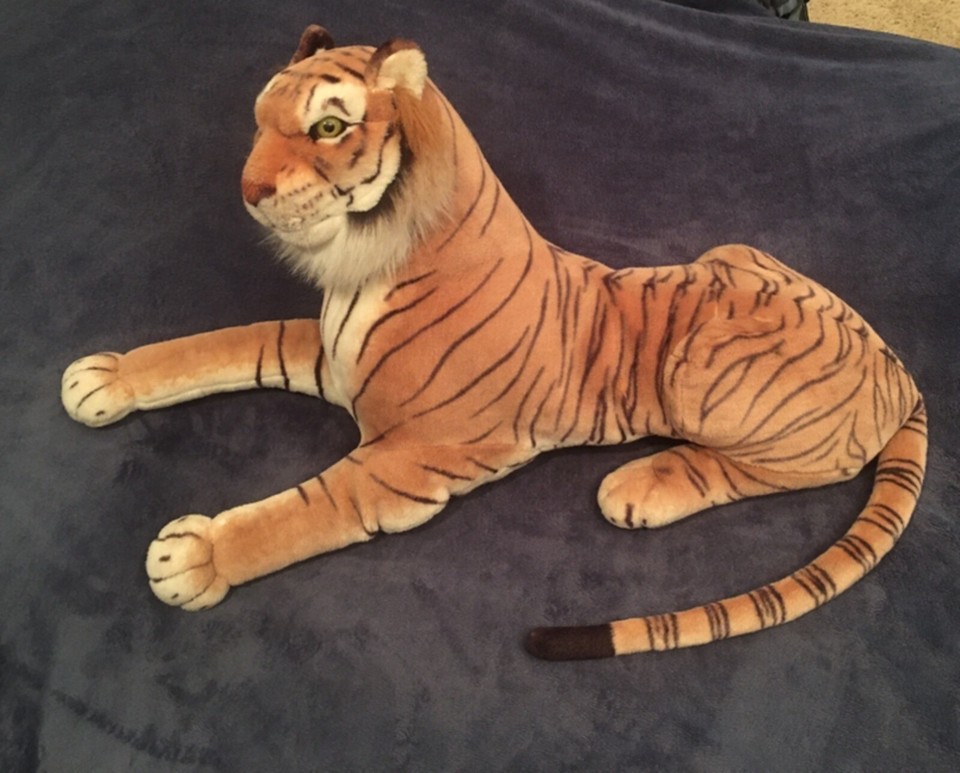 Large Plush Tiger Realistic Big Cat Orange Bengal Stuffed Animal Toy ...