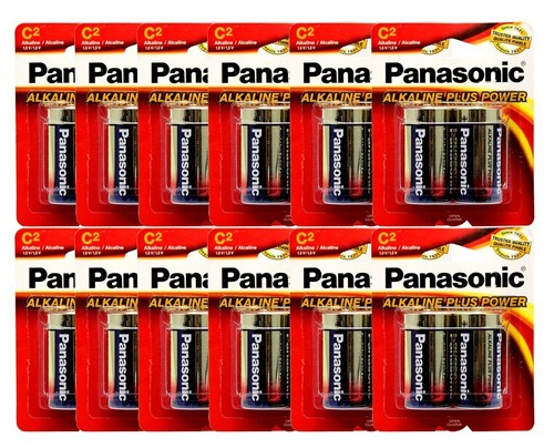 24x Panasonic C Battery Alkaline Plus Power C2 Size C Batteries 1.5V ...