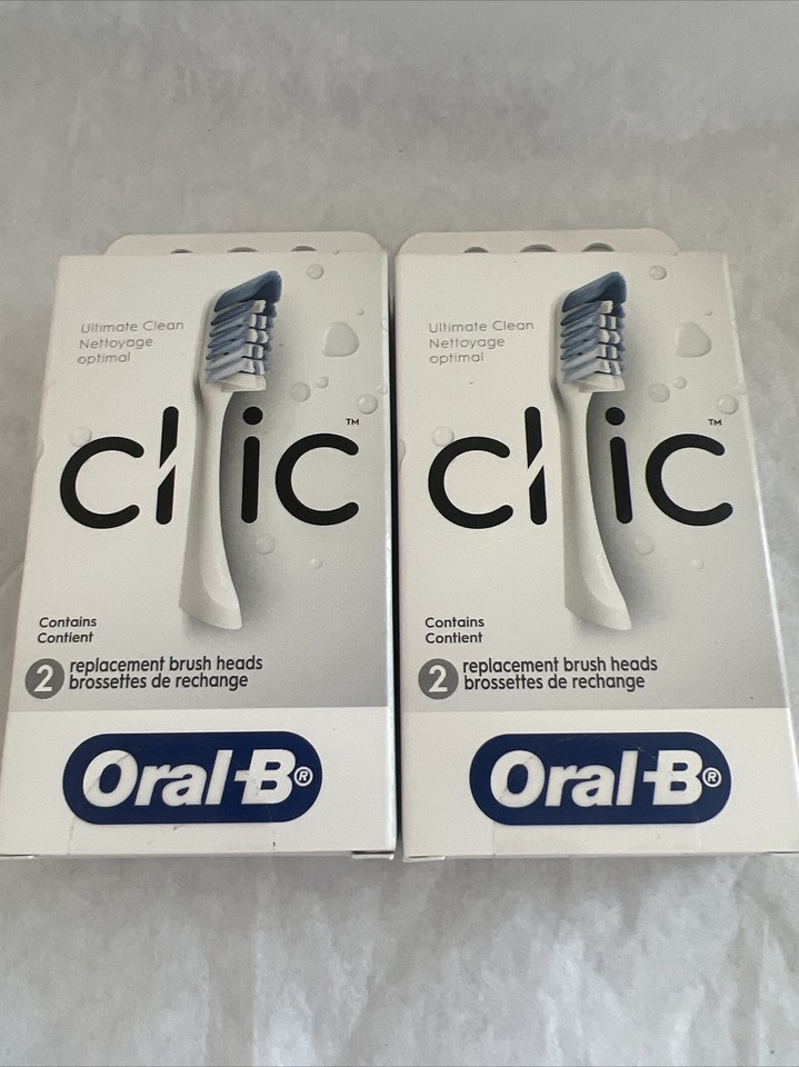 2 Packs Inside 2 Pc Of White Oral-B Clic Toothbrush Replacement Brush ...
