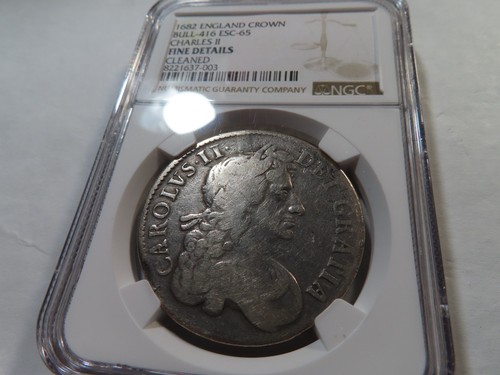 W43 Great Britain Charles II 1682 Silver Crown BULL-416 ESC-65 NGC Fine ...