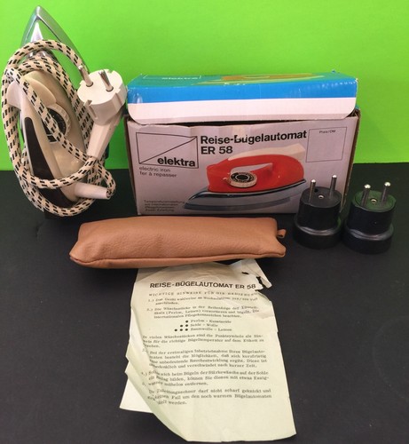 ELEKTRA EUROPEAN TRAVEL IRON ORIGINAL BOX INSTRUCTIONS EXTRA ADAPTERS ...