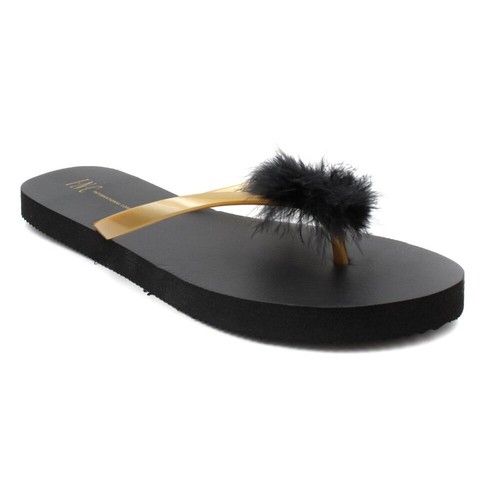 INC International Concepts Women's Flip Flops Feather Fluff Black Size ...