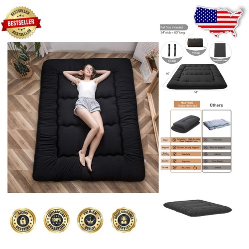 Lightweight Full Black Futon Mattress with High-Density Foam - Perfect ...