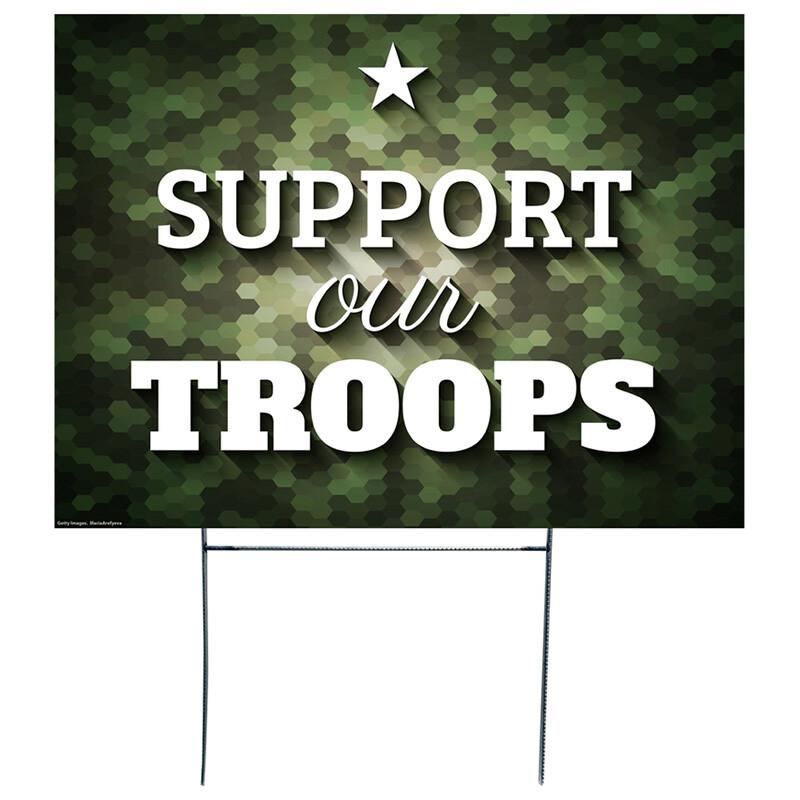 SUPPORT OUR TROOPS Plastic Outdoor YARD SIGN Staked Standup Standee ...