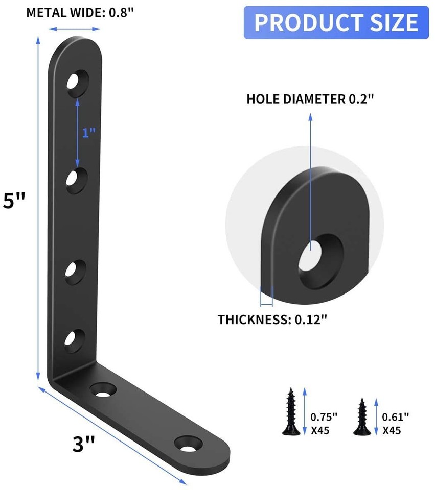 20 PCS Black Corner Bracket Heavy Duty Shelf Brackets 5 x 3 Inch L ...
