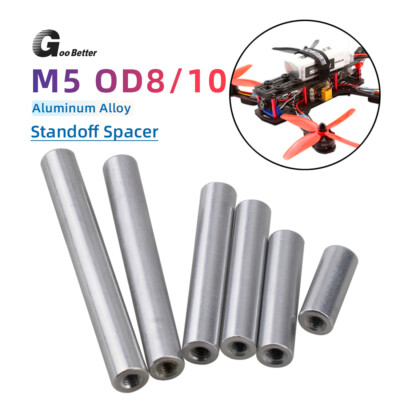 Aluminum M5 OD8/10mm Threaded Sleeve Rod Bar Stud Round Connector Nut ...