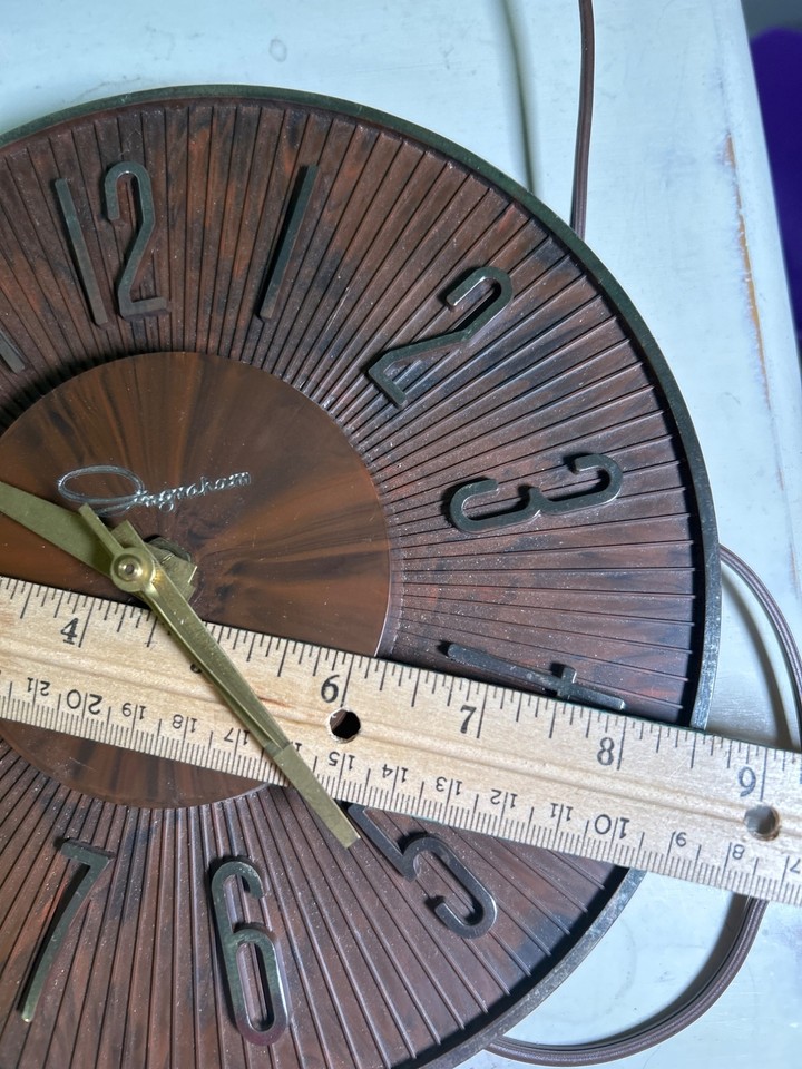 Vintage Ingraham Electric Wall Clock Model 80-174 Wood & Brass 10 ...