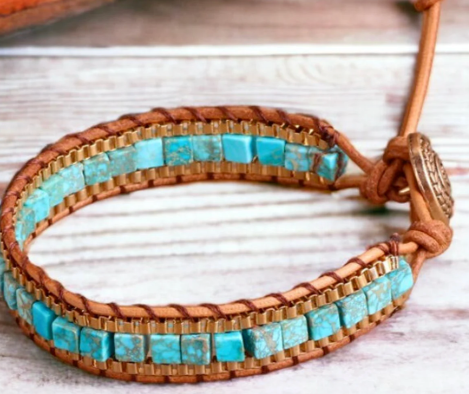 Natural Imperial Turquoise Stone Dainty Clear Quartz Minimalist Women ...