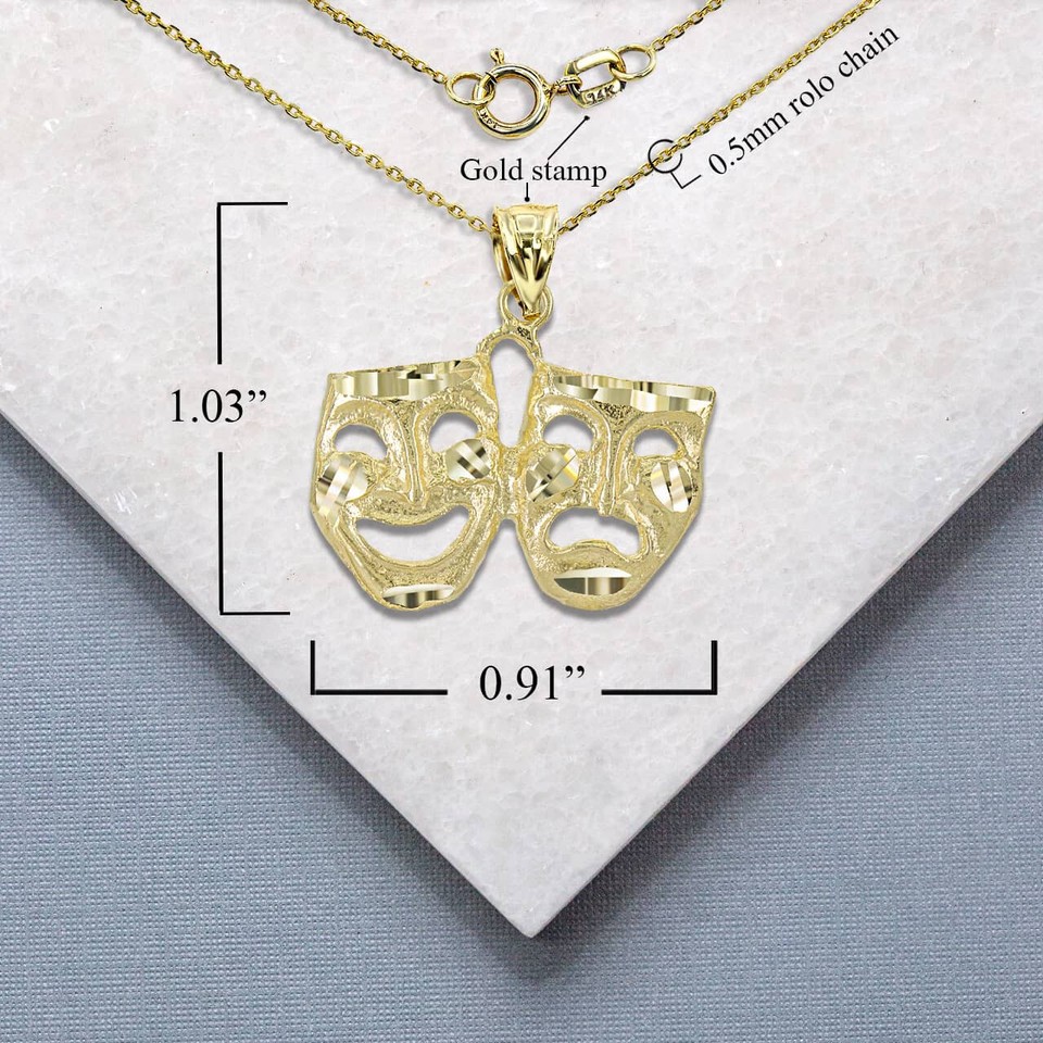 Gold Diamond Cut Comedy & Tragedy Drama & Theatre Masks Pendant ...